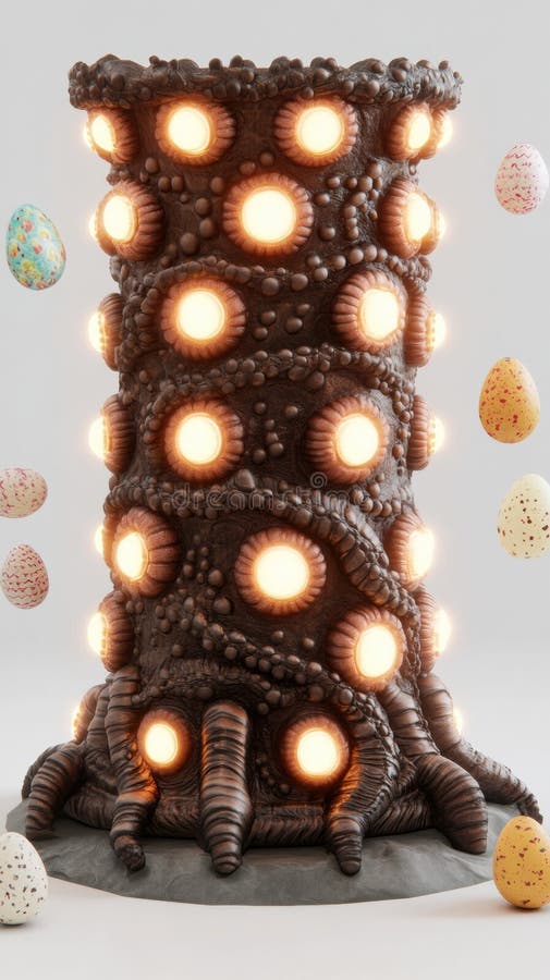 Futuristic Tower with Glowing Orbs and Floating Eggs, AI Stock Image ...