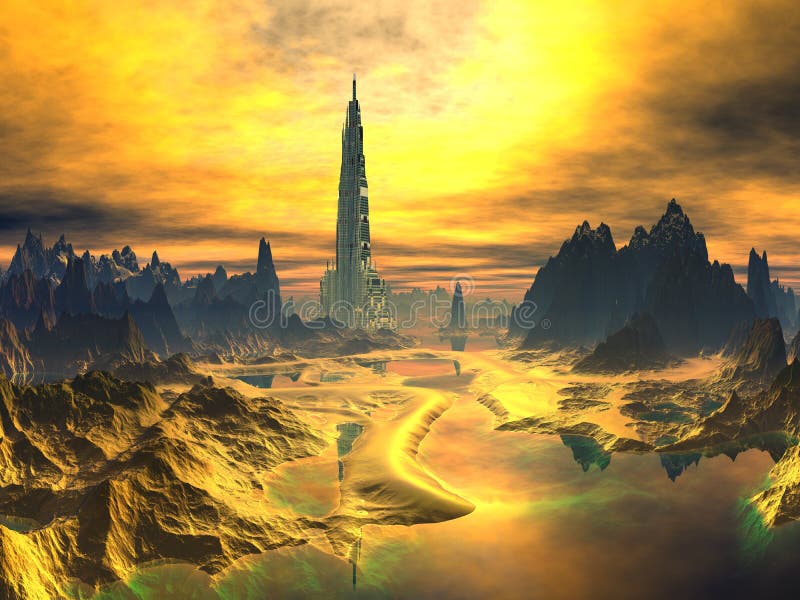 Alien Landscape with Futuristic Greek City Stock Illustration ...