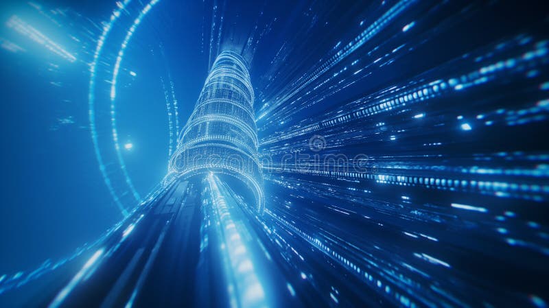 Futuristic Tower with Radiant Blue Lights Stock Image - Image of ...