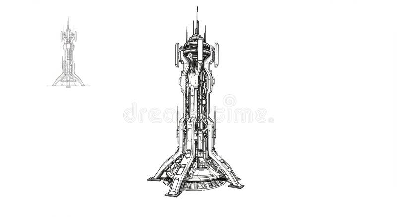 Futuristic Tower Structure with Intricate Patterns and Mechanical ...