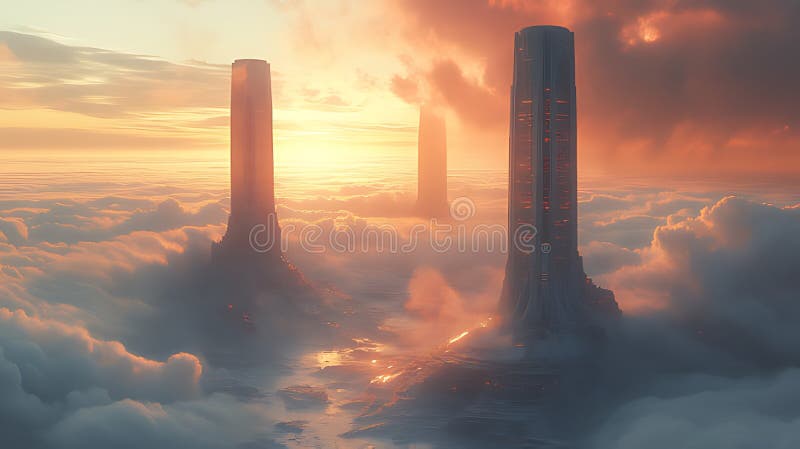 Futuristic Towers and Buildings in Modern Style Vector Illustration ...