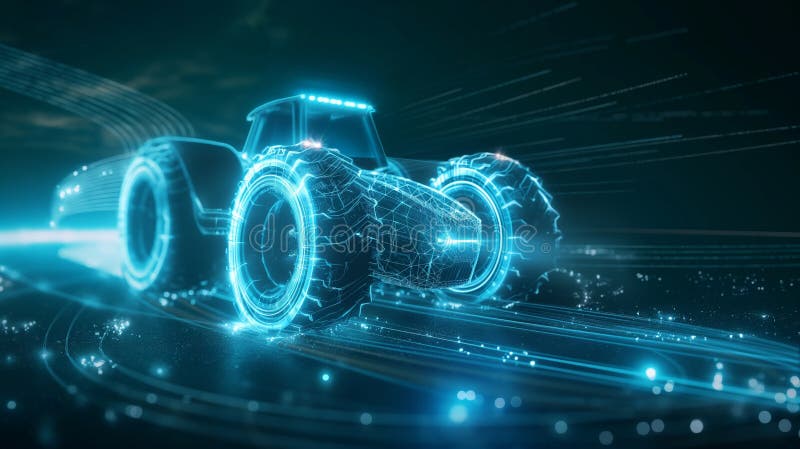 Futuristic Tractor in Digital Landscape Stock Photo - Image of farming ...