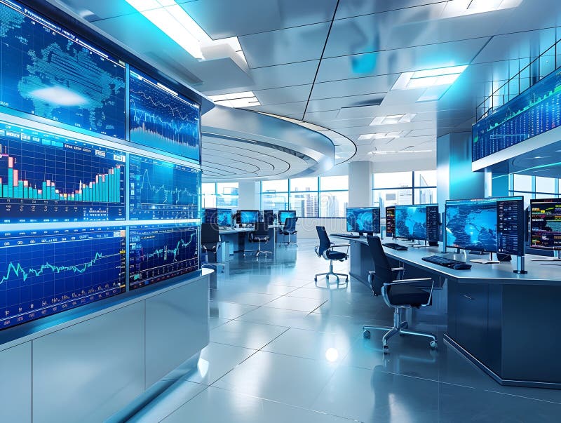 Futuristic Trading Floor with AI Powered Computer Terminals and ...