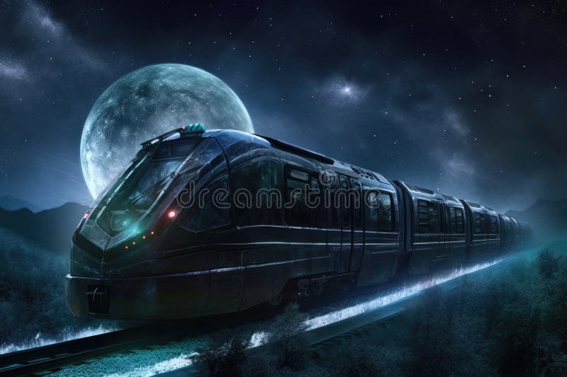 Futuristic Train, with Alien Passengers Speeding through the Starry ...