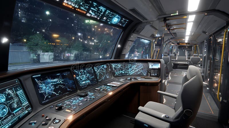 Futuristic Train Cockpit Interior with Advanced Technology and ...