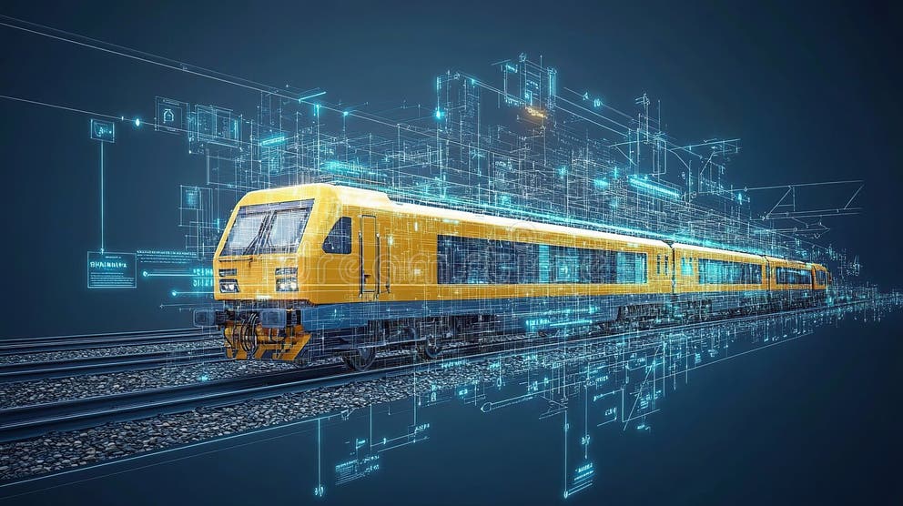 Futuristic Train Design with Overlaying Digital Schematic Diagrams ...