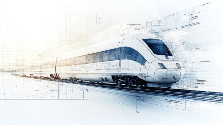 Futuristic Train Design with Sleek Lines and Technical Blueprints ...