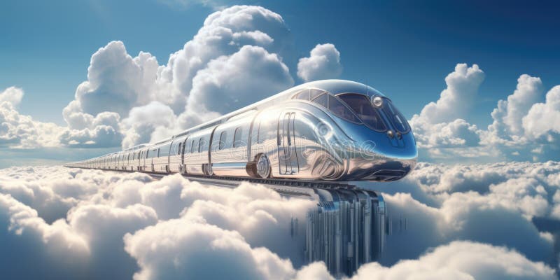 A Futuristic Train is Flying through the Clouds, AI Stock Illustration ...