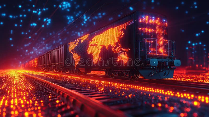 Global Freight Train AI stock illustration. Illustration of global ...