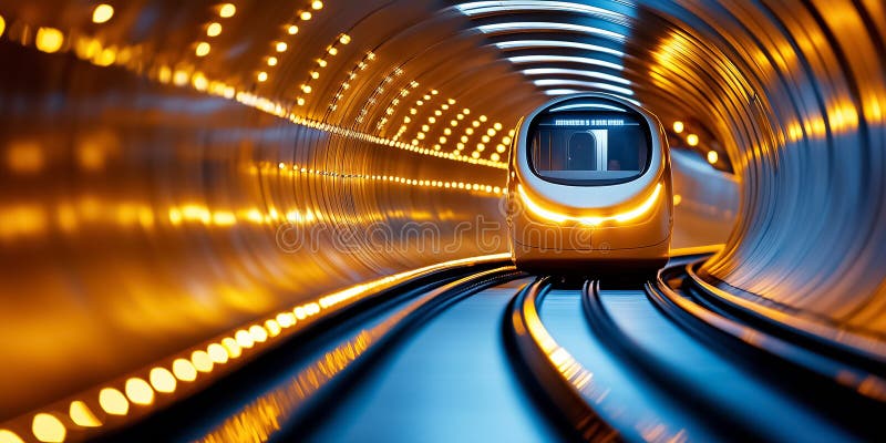 Futuristic Train Glides Smoothly through Illuminated Tunnel Showcasing ...
