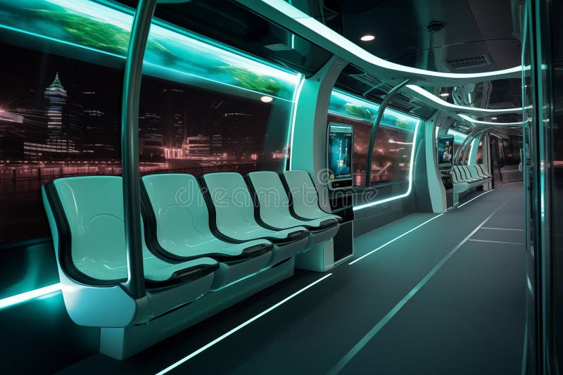 Futuristic Train Interior with Empty Passenger Seats. Generative AI ...