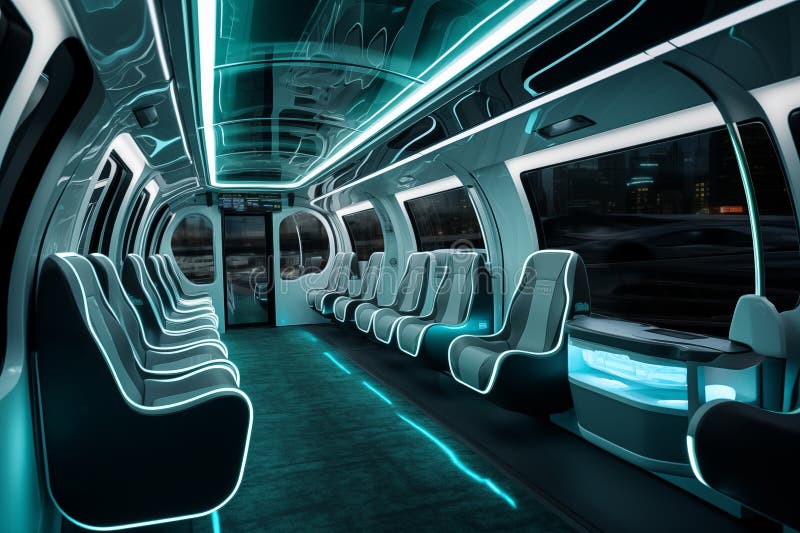 Futuristic Train Interior with Empty Passenger Seats. Generative AI ...