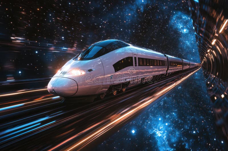 Futuristic Train Journey through a Cosmic Tunnel Space Digital Artwork ...