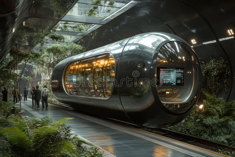 A Futuristic Train with a Large Window and a Screen on the Side Stock ...