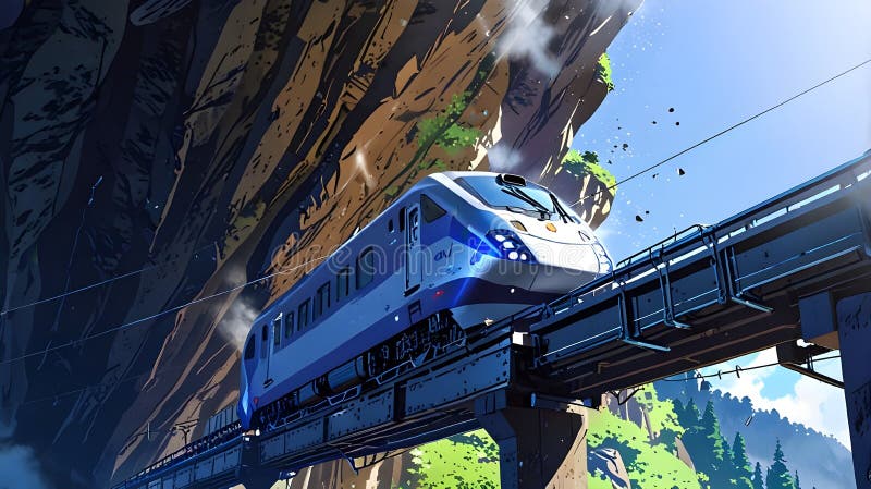 A Futuristic Train Levitating Above the Ground Stock Illustration ...