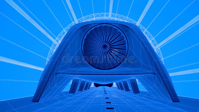 Futuristic Train Module on Magnetic Track, Blueprint Background. 3d ...