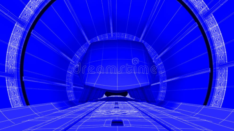 Futuristic Train Module on Magnetic Track, Blueprint Background. 3d ...