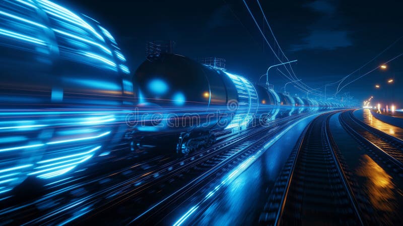 Futuristic Train in Motion at Night Stock Photo - Image of lights, neon ...