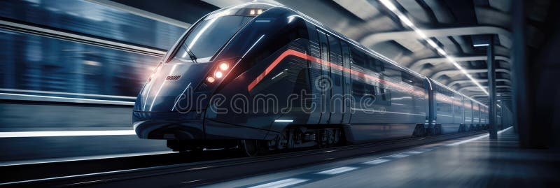 Futuristic Train Moving Forward Fast, Motion Blur. Generative AI. Stock ...