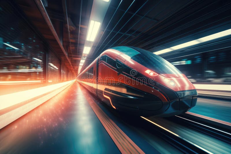 Futuristic Train Moving Forward Fast, Motion Blur. Generative AI. Stock ...