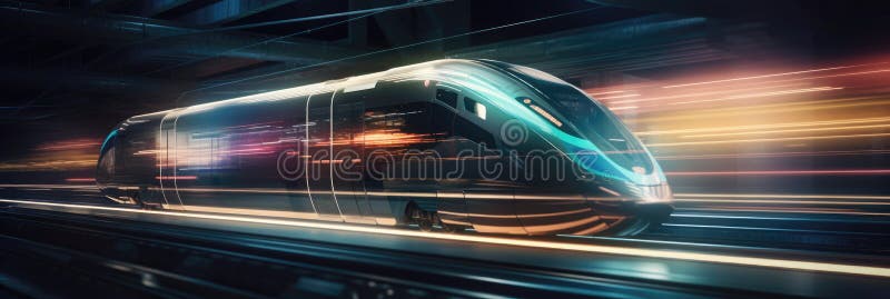 Futuristic Train Moving Forward Fast, Motion Blur. Generative AI. Stock ...