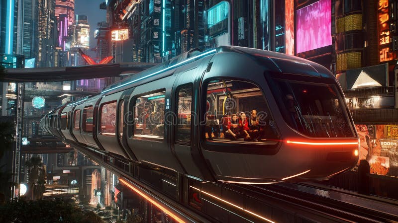 A Futuristic Train with Passenger Sit Inside Stock Image - Image of ...