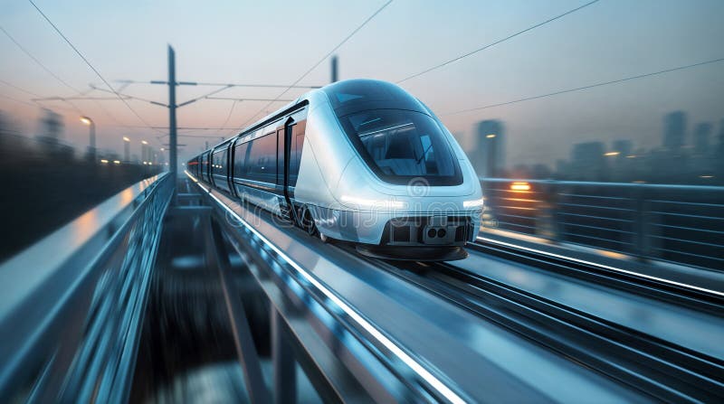 Futuristic Train Running Over a Railroad Bridge, Future Transportation ...