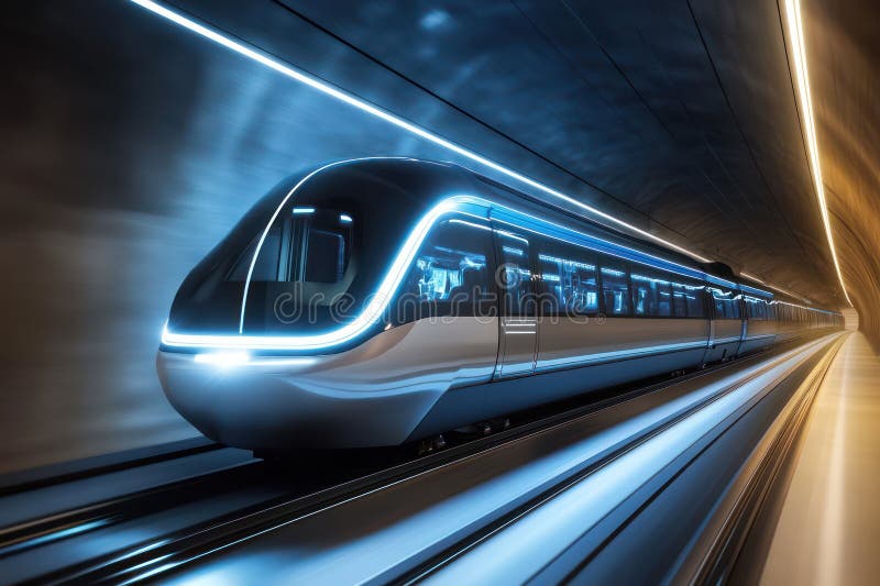 Futuristic Train Speeding through Lit Tunnel Stock Image - Image of ...