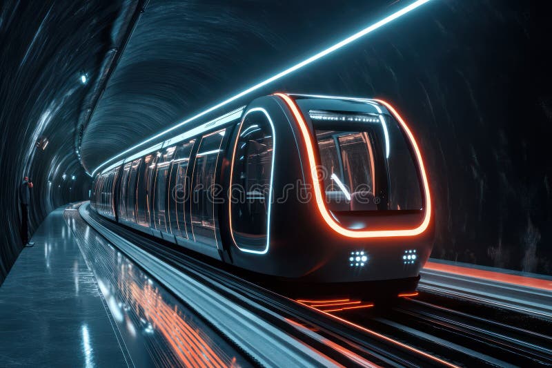 Futuristic Train Speeding through Lit Tunnel Stock Photo - Image of ...