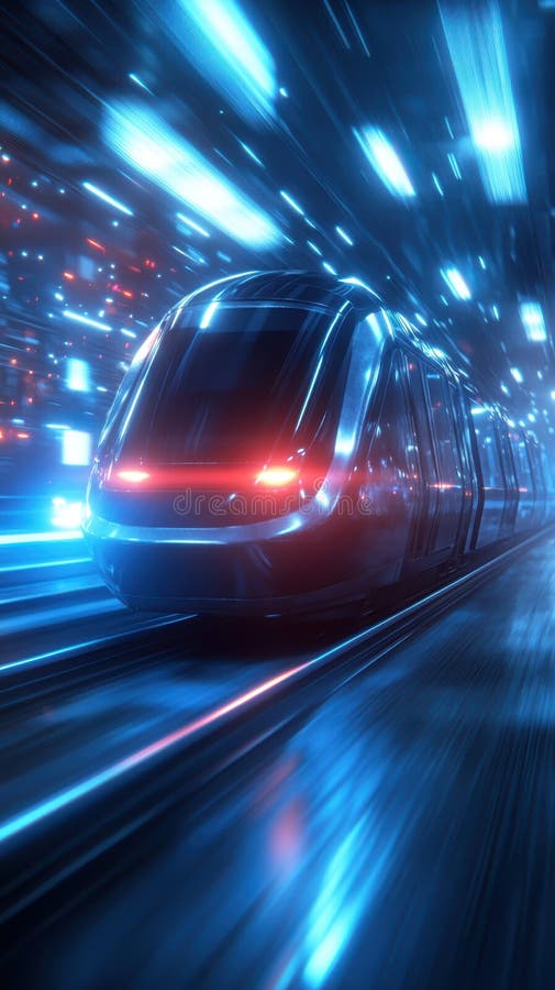 Futuristic Train Speeding through Neon Lit Tunnel Stock Illustration ...