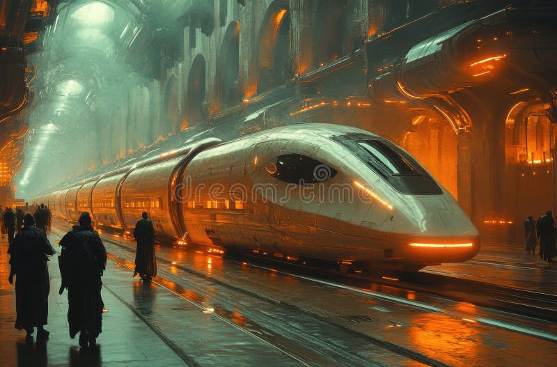 Futuristic Train Station with Advanced Bullet Train and High-tech ...