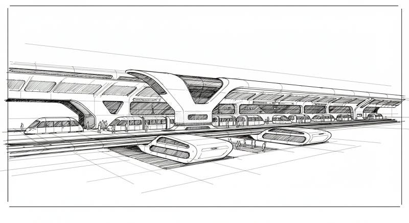 Futuristic Train Station Concept Features Sleek, Elongated Structures ...