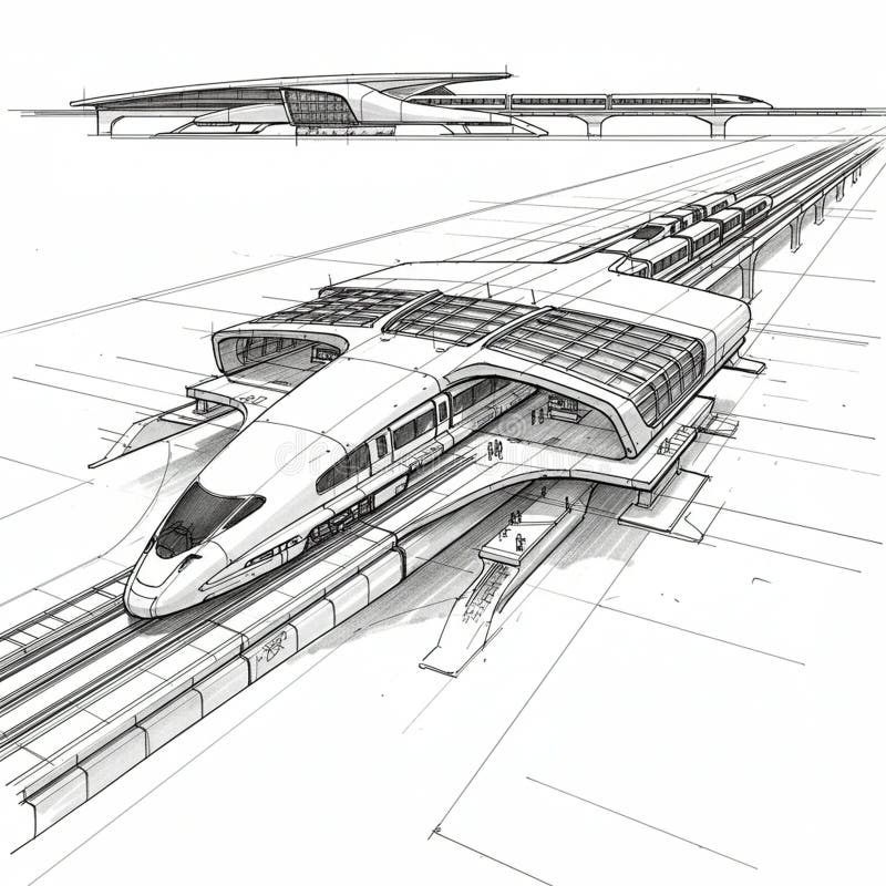 Futuristic Train Station Concept Featuring a Sleek, Streamlined High ...