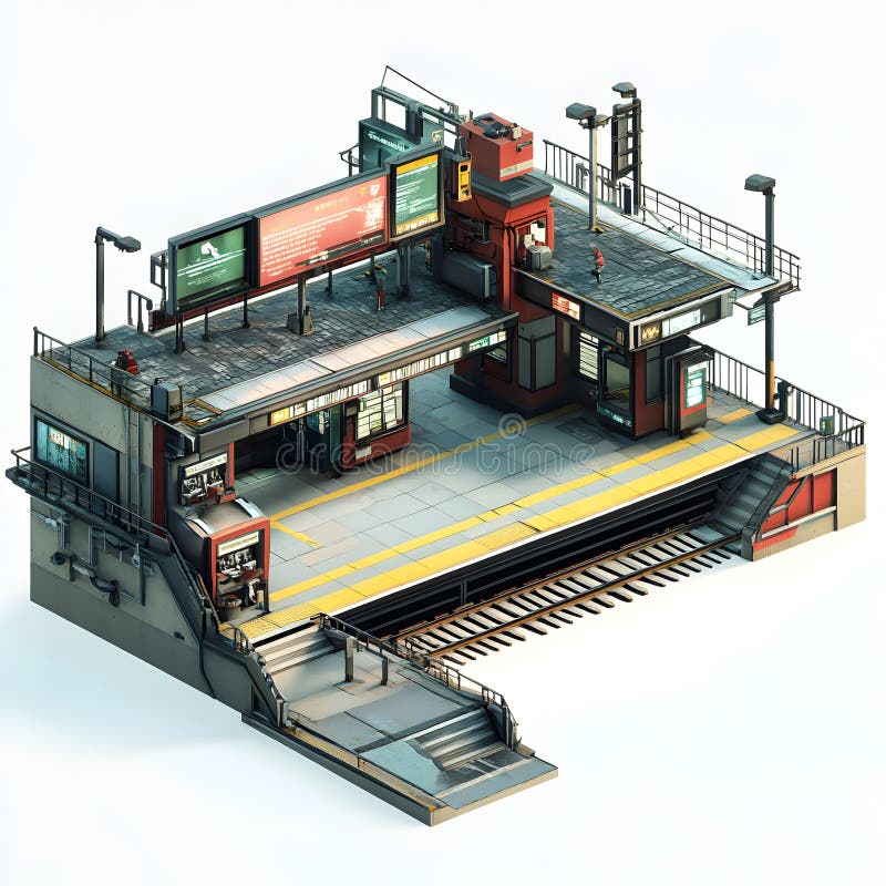 Futuristic Train Station Design Isometric Perspective Stock ...