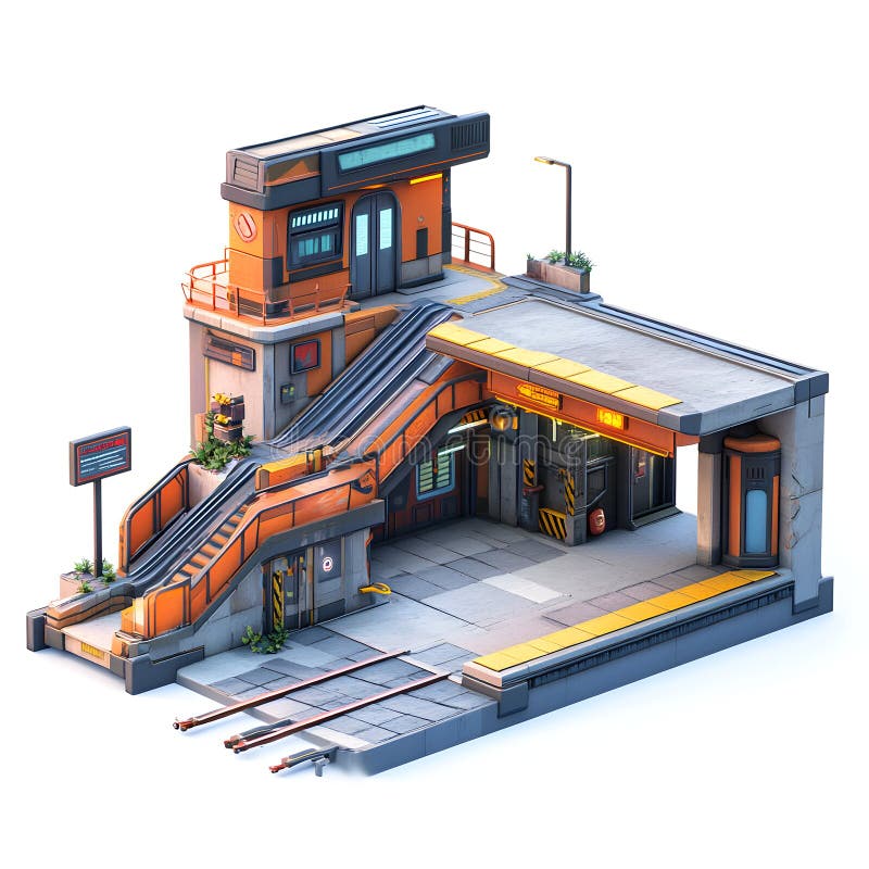 Futuristic Train Station Design in an Isometric Perspective Stock ...