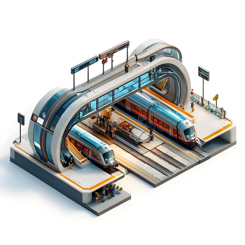 Futuristic Train Station Design, Viewed from Above Stock Illustration ...