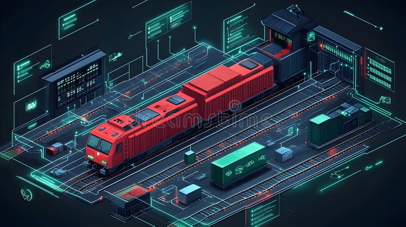 AI-Powered Freight Train Network Stock Illustration - Illustration of ...