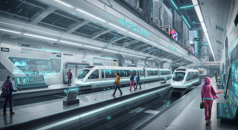 Futuristic Train Station Featuring a Sleek, White Hyperloop System. the ...