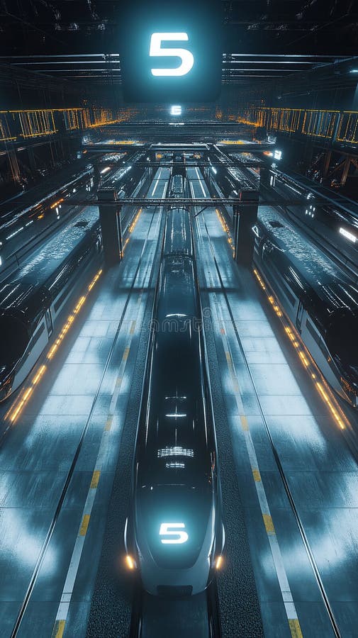Futuristic Train Station with Glowing 5G Symbols Surrounded by ...