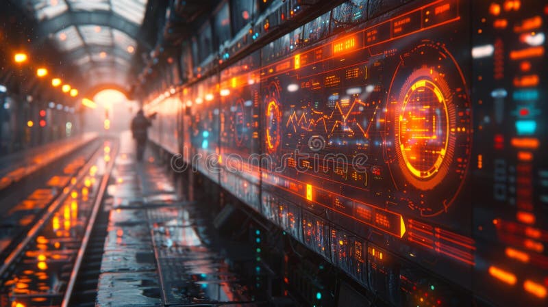 Futuristic Train Station Interface at Sunset - Generative AI Stock ...
