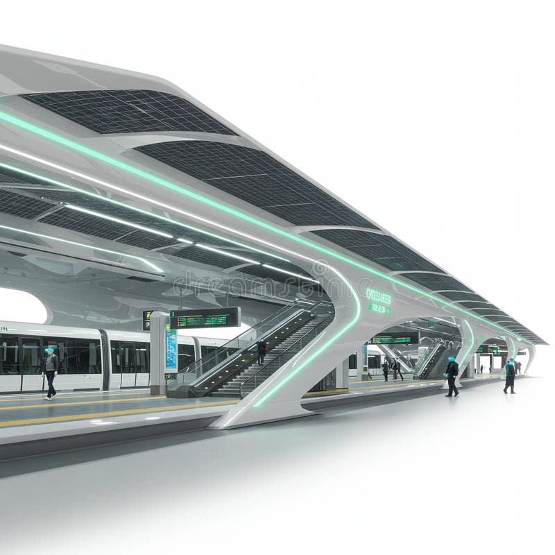 Futuristic Train Station with Sleek, Modern Architecture Featuring ...