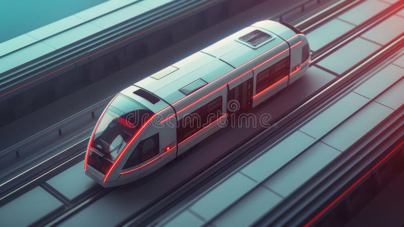 A Futuristic Train Traveling on a Elevated Track in a Modern City Stock ...