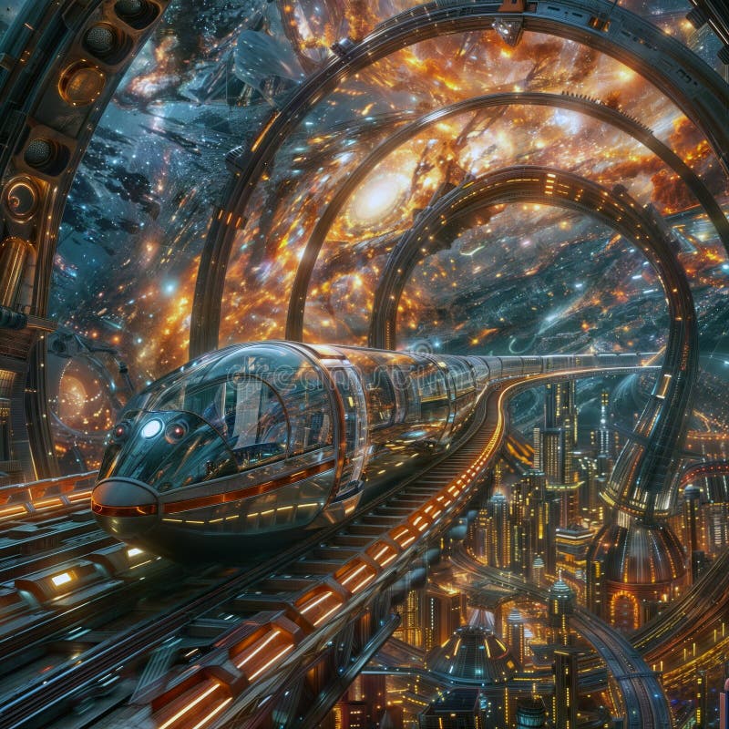 Futuristic Train in a Vibrant Space-Themed Cityscape, Generative Ai ...