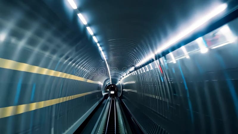 A Futuristic Train Tunnel with Ambient Lighting, Captured Using Dolly ...