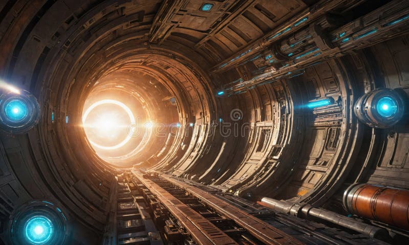 A Futuristic Train Tunnel with Bright Light at the End Stock Image ...