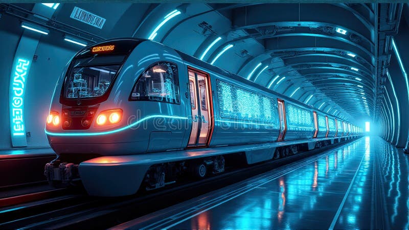 Futuristic Train in Tunnel. Stock Illustration - Illustration of urban ...