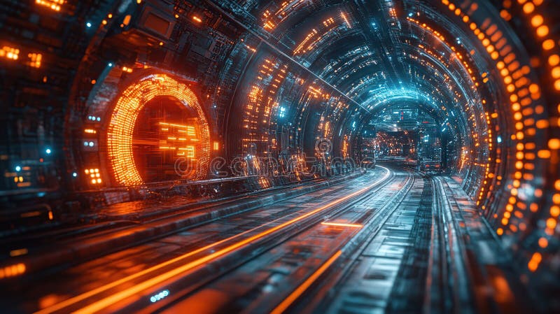 Futuristic Train Tunnel High-speed Rail, Glowing Lights, Sci-fi ...