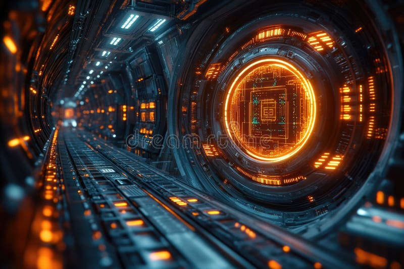 A Futuristic Train Tunnel with a Train Passing through Stock Image ...