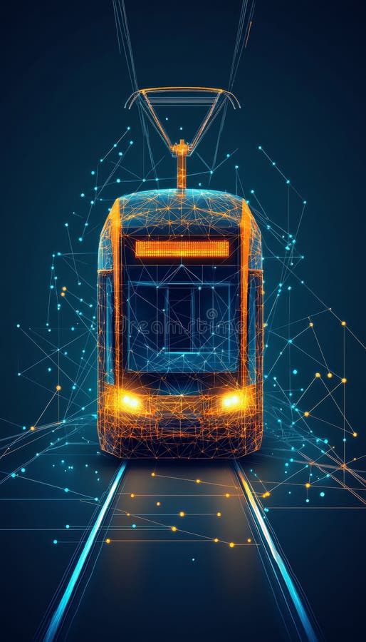 Futuristic Tram on Digital Rails Illuminated Public Transport in ...