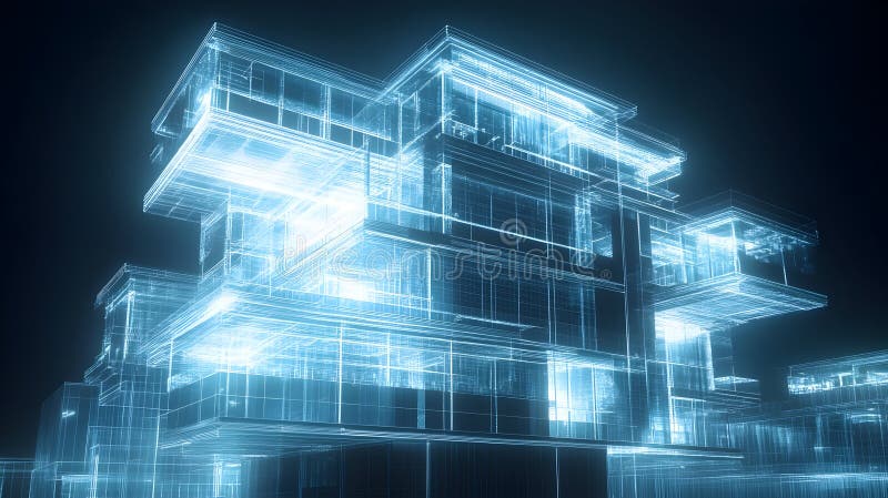 Futuristic Transparent Architectural Design with Neon Blue Lighting ...